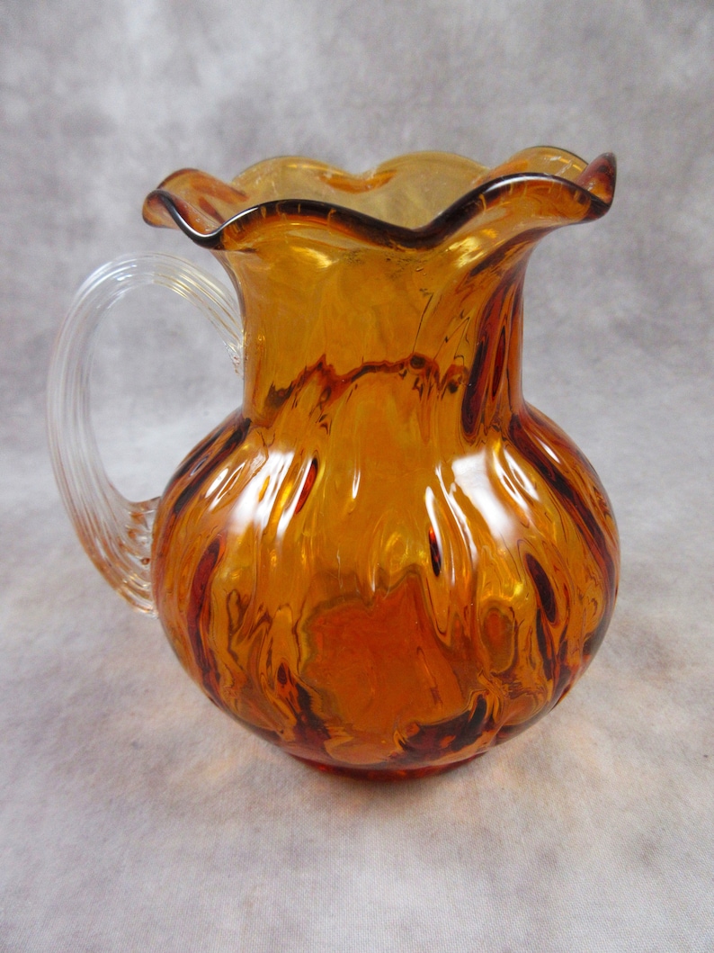 Hand Blown Amber Glass Pitcher With Applied Handle - 4" High - Etsy