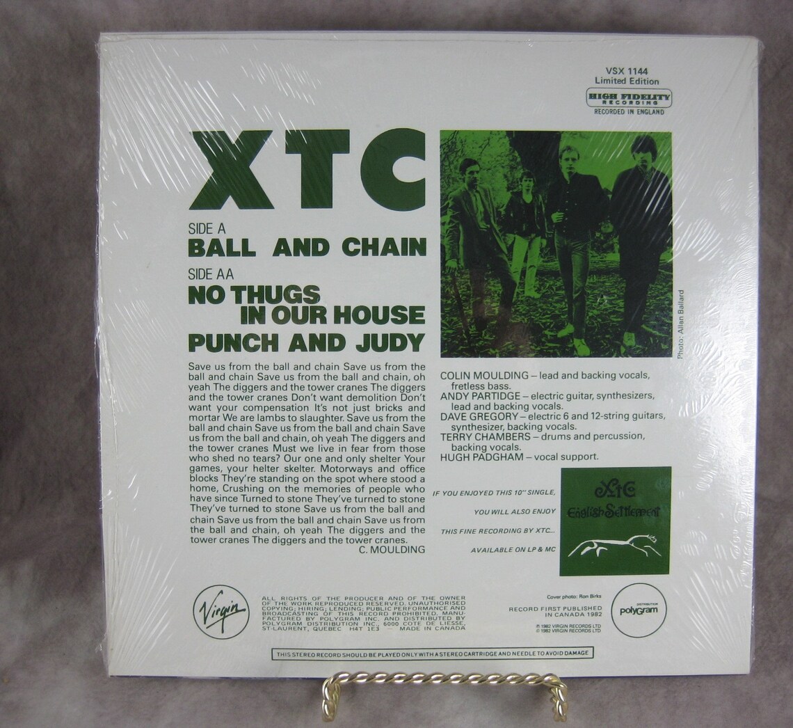 XTC 10" Single Green Vinyl -songs Ball and Chain / No Thugs in Our ...