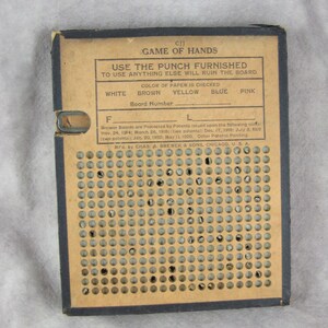 1920s Punchboard GAME of HANDS by C. A. Brewer - Metal Punch Key ...