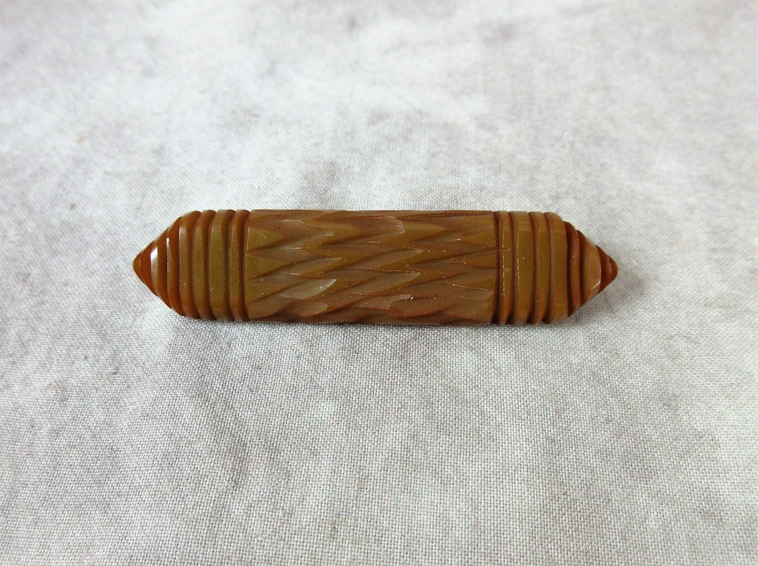 Carved Bakelite Bar Pin - Vintage Jewelry Brooch Broach - Brownish ...