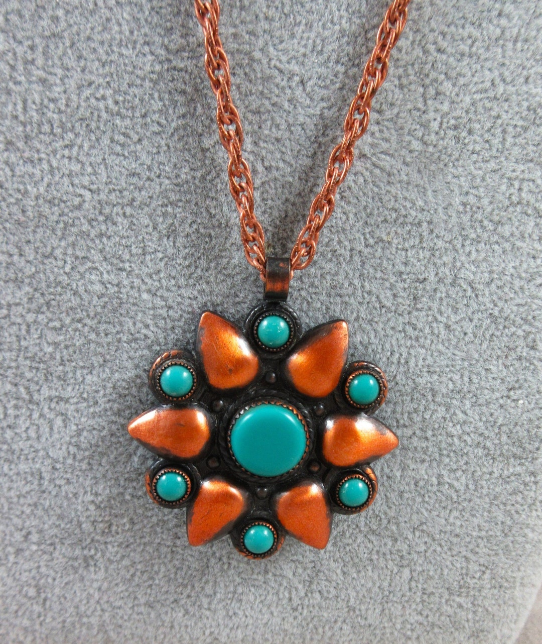 BELL TRADING POST Copper & Faux Turquoise Stylized Flower Pendant ...