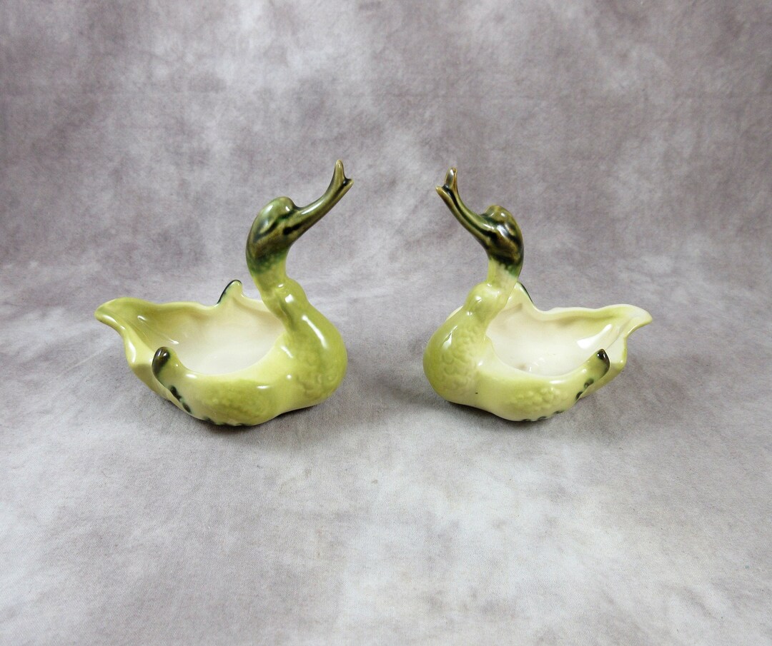 Pair of HULL GEESE Trinket Dish Set - Green Goose Ducks Animal Ceramic ...
