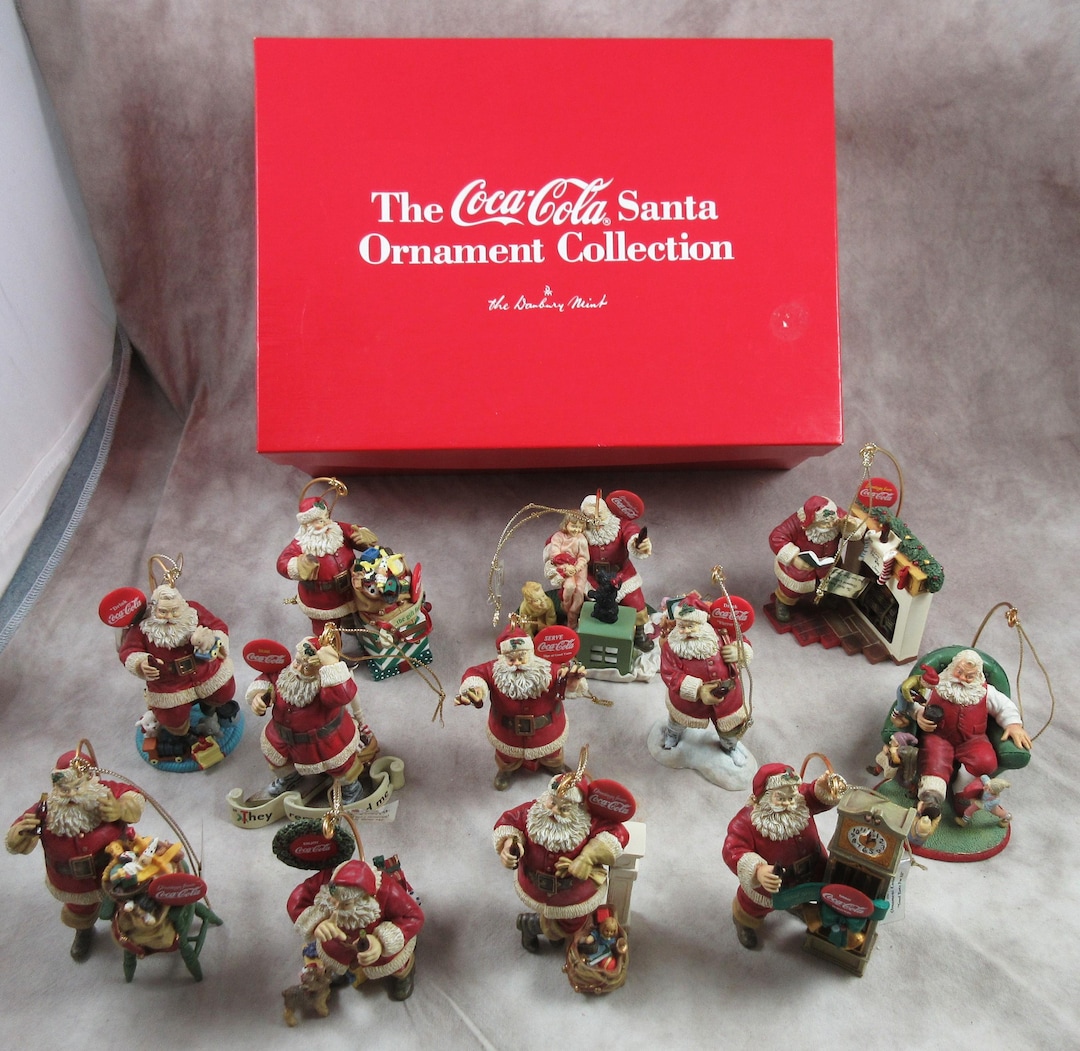 1999 Danbury Mint COCA COLA Santa Ornament Set of 12 - in Original Box ...