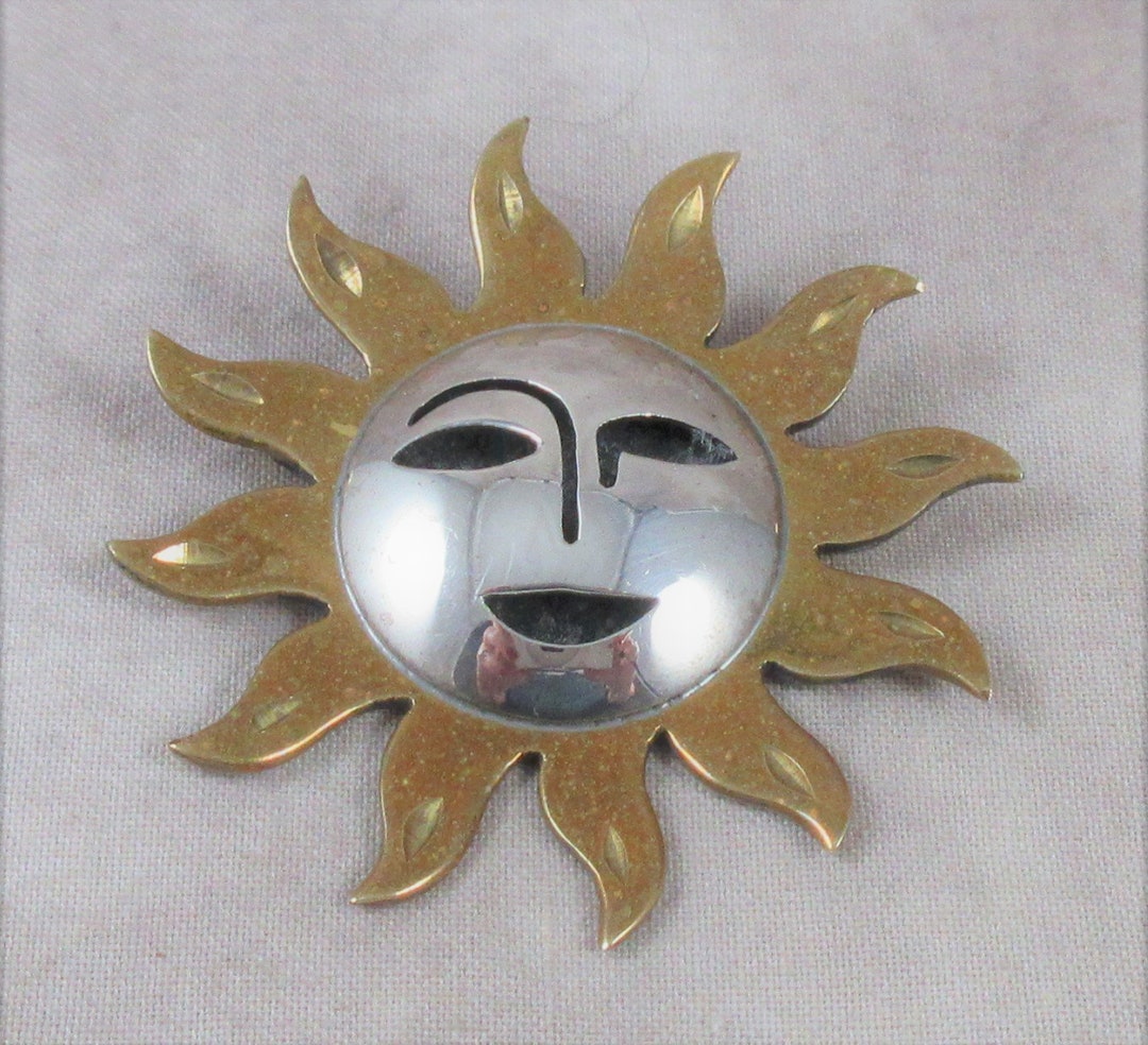 Stunning Sterling Mexican Silver SUN BROOCH Large Heavy Pin - 2 ...