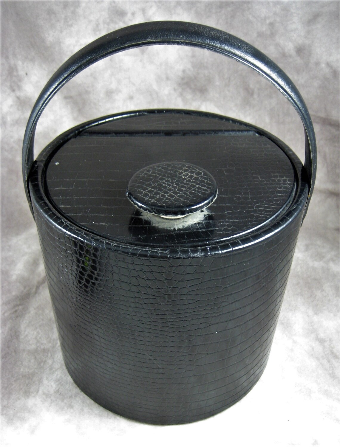 1960s Ice Bucket Black Patent Leather Faux Alligator Skin With FLIP UP ...