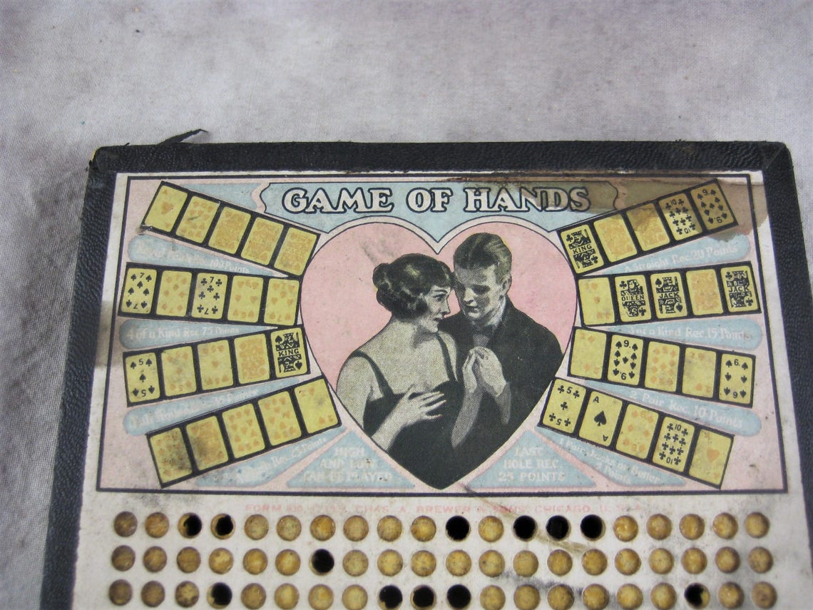1920s Punchboard GAME of HANDS by C. A. Brewer - Metal Punch Key ...