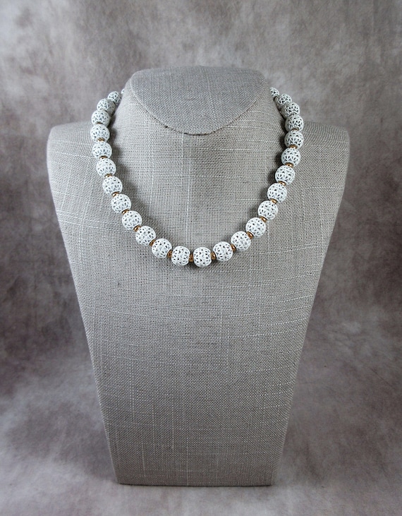 1950s Vintage MONET White ENAMEL Filigree Bead Choker… - Gem