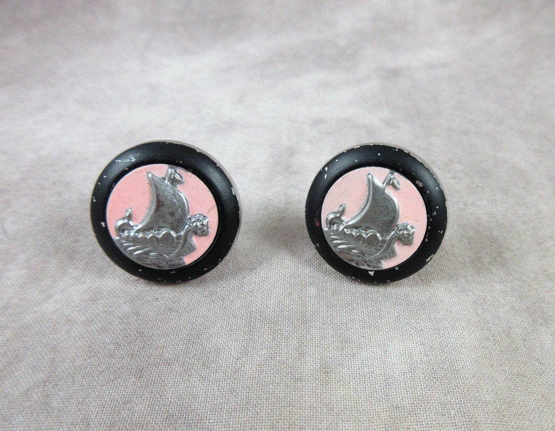 SWANK Cufflinks - Viking Ships Themed - Round Cuff Links Vintage Men's ...