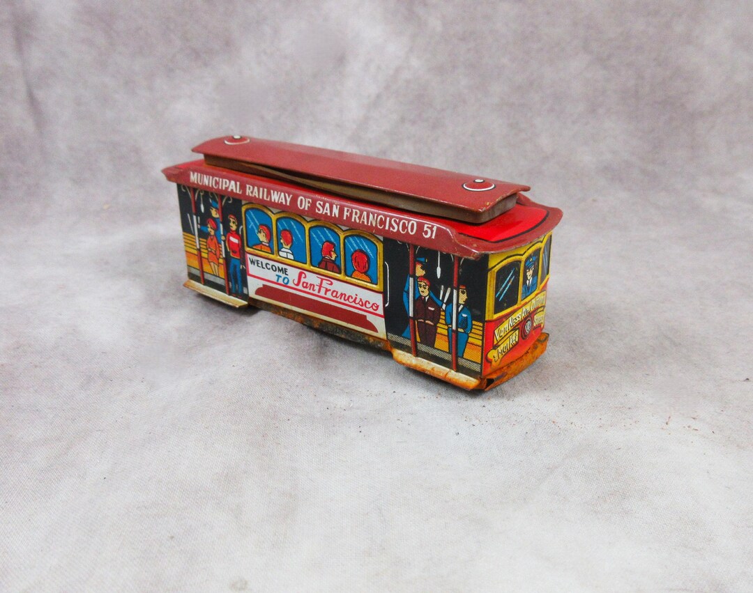 Tin Litho TROLLEY CAR San Francisco Streetcar Friction Toy Souvenir ...