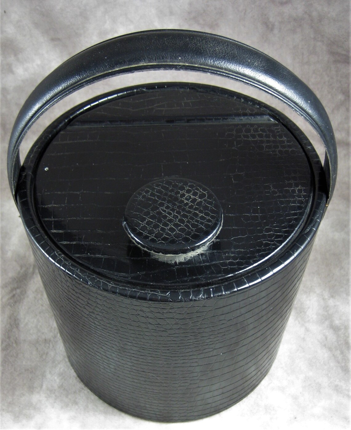 1960s Ice Bucket Black Patent Leather Faux Alligator Skin With FLIP UP ...
