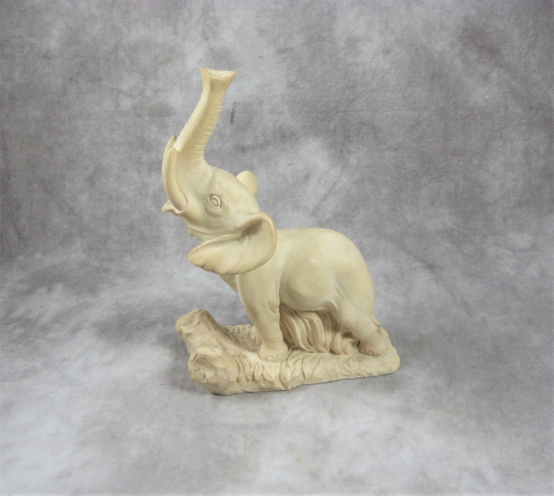 ALABASTER ELEPHANT Statue E&R Golden Crown Italy Figure Figurine 7.5 ...