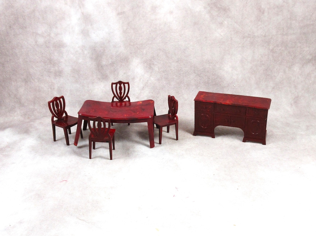 Dollhouse Miniatures DINING ROOM SET - Dining Table, 4 Chairs, Buffet ...