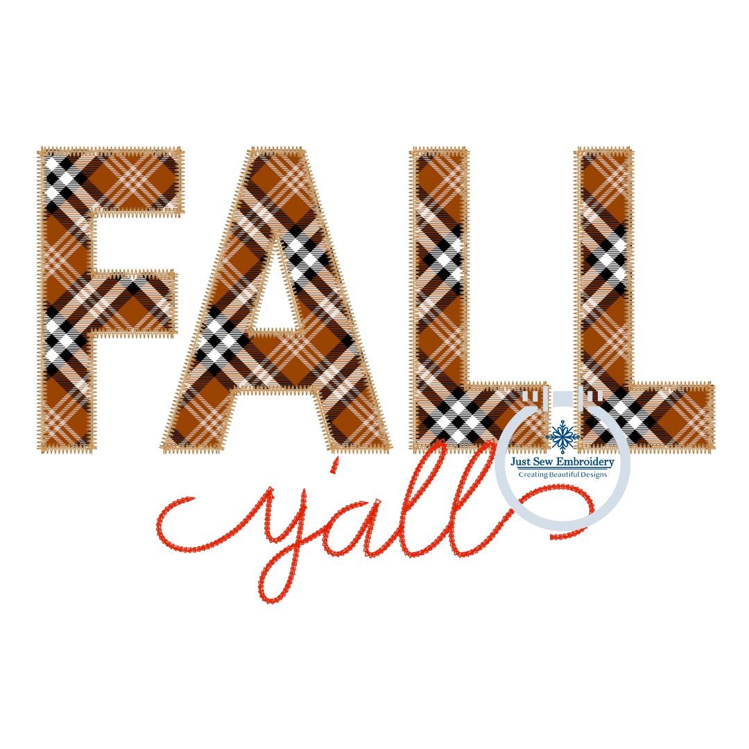 FALL Y'all Zigzag Applique Machine Embroidery Design Four Sizes 5x7 ...