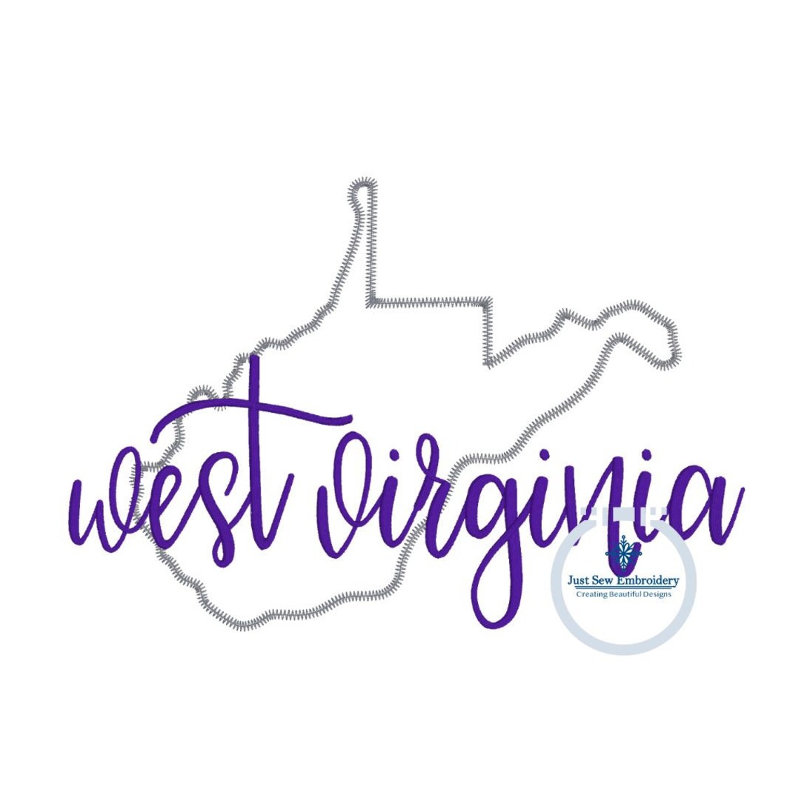 WV State State Applique Embroidery Script Overlay Zigzag Edge West ...