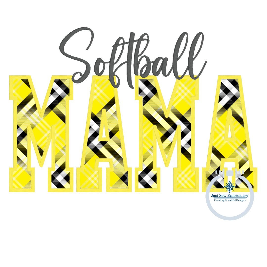 Softball MAMA Satin Applique Machine Embroidery Design Five Sizes 5x7 ...