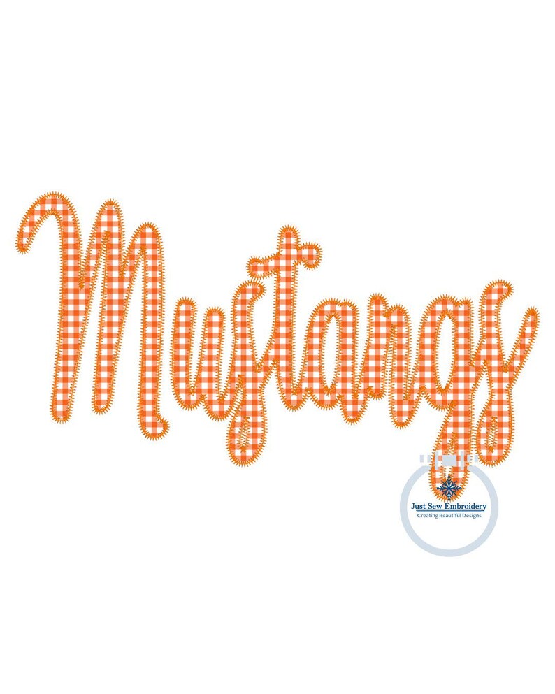 MUSTANGS Script Applique Embroidery Zigzag Edge Three Sizes 9x9, 6x10 ...