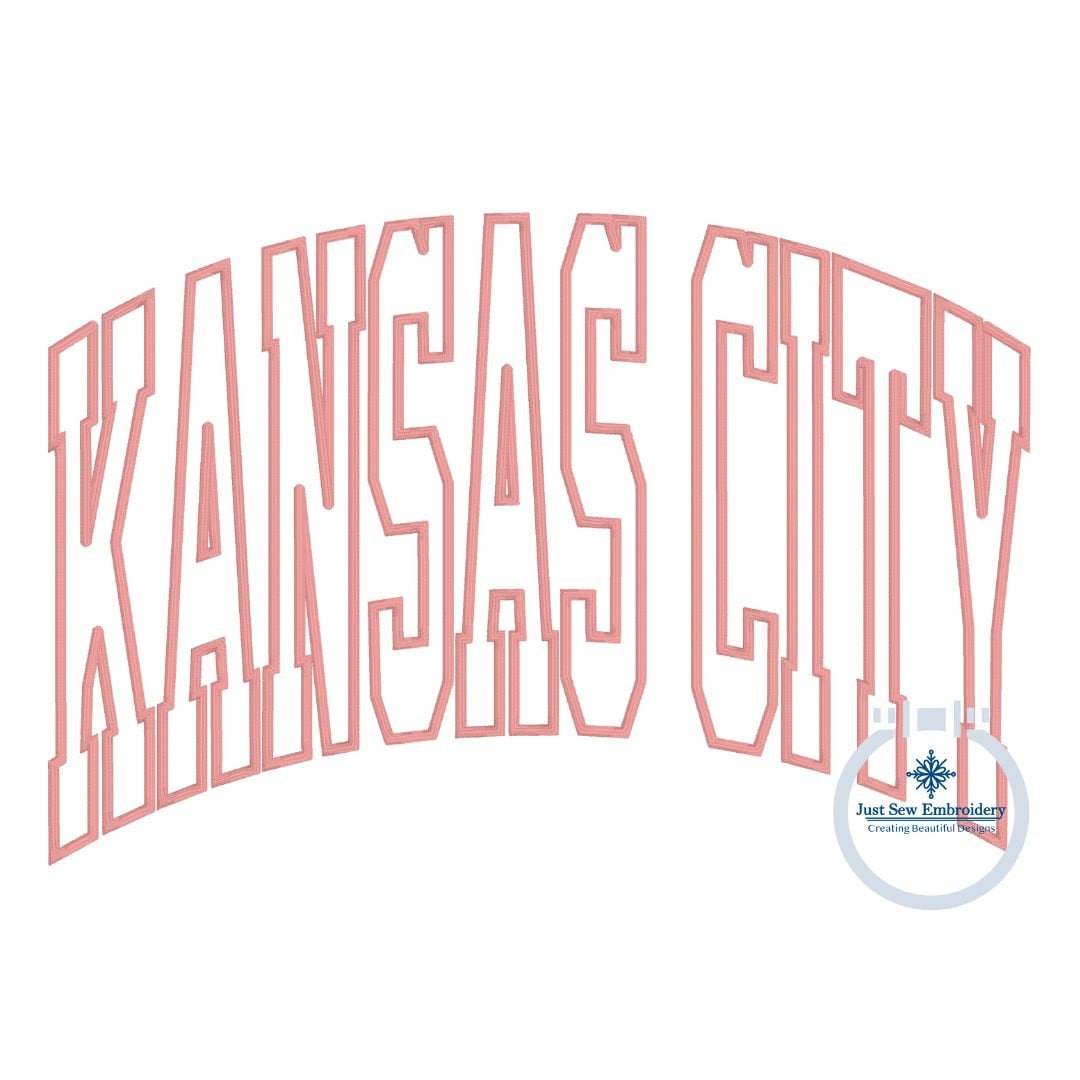 Kansas City Arched Outline Embroidery Machine Design Satin Stitch Three ...