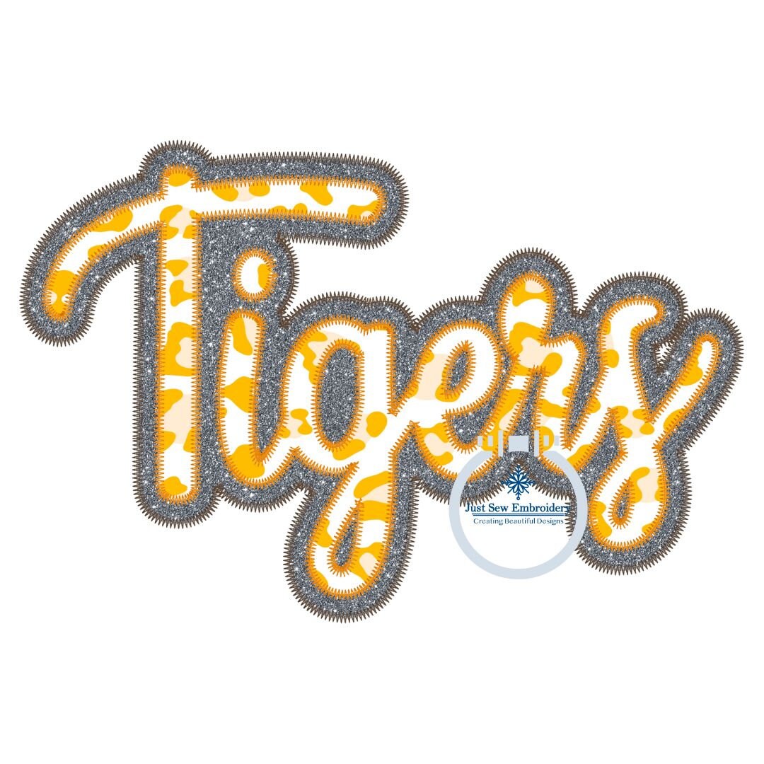 TIGERS Double Zigzag Applique Embroidery Script Design Machine ...