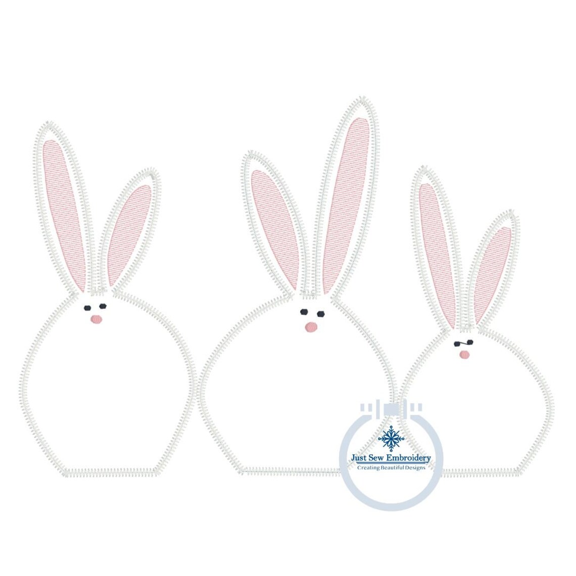 Bunny Trio Zigzag Applique Machine Embroidery Design in Five Sizes 5x7 ...