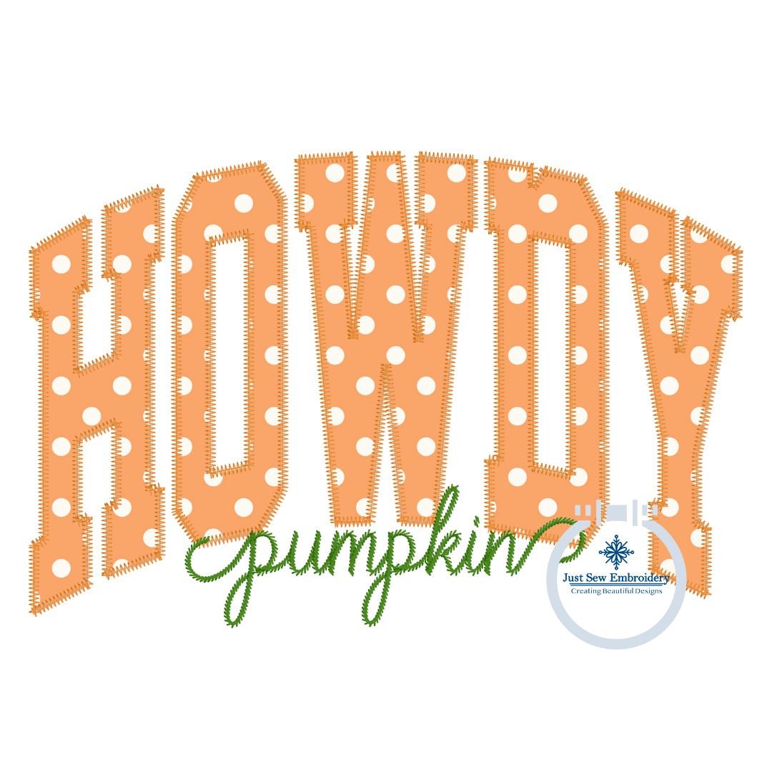 HOWDY Pumpkin Arched Applique Embroidery Design Zigzag Stitch With Stem ...