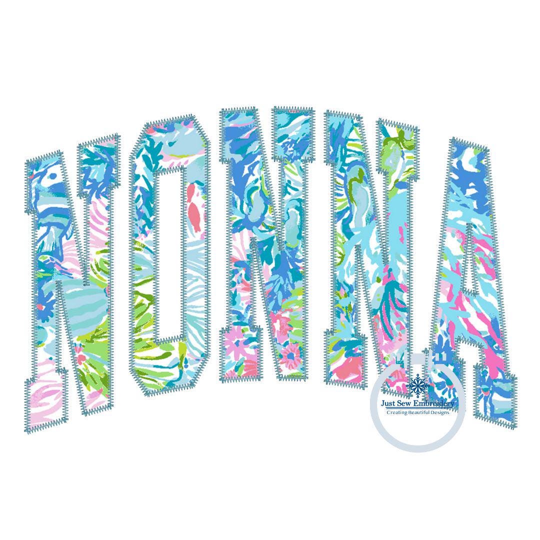 NONNA Arched Zigzag Applique Embroidery Design Five Sizes 5x7, 8x8 ...