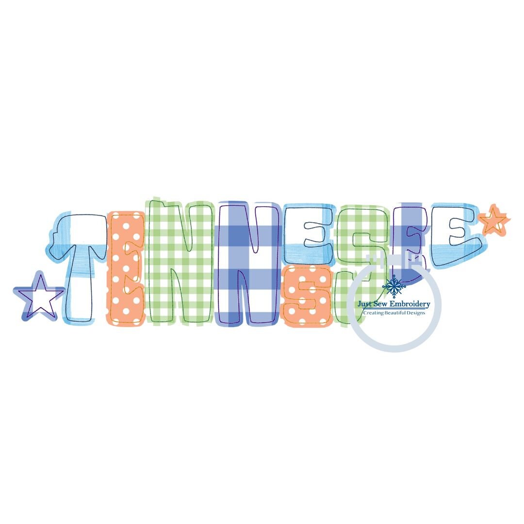 Tennessee Applique Embroidery State Shaped Letters Raggy Bean Stitch ...