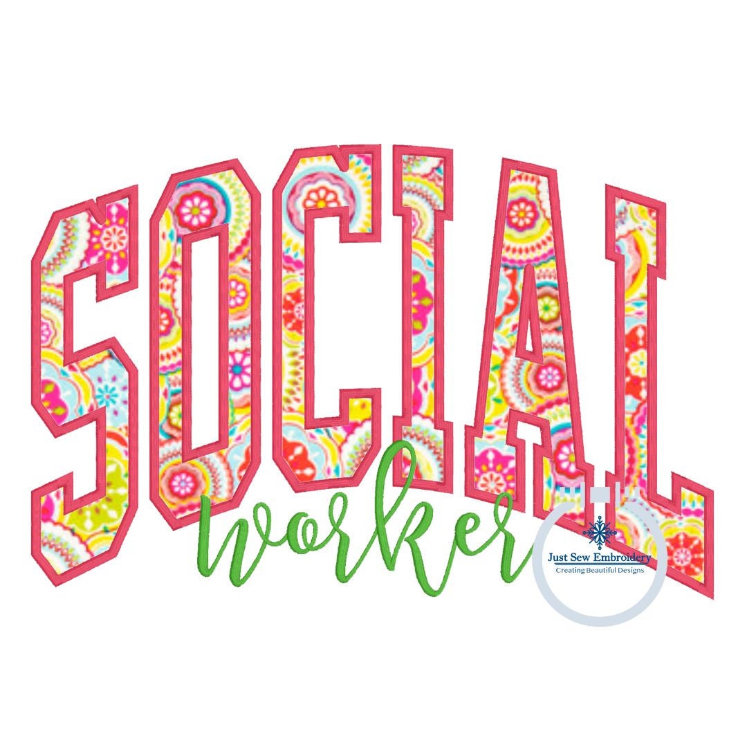 SOCIAL Worker Arched Satin Applique Embroidery Worker Satin Script ...