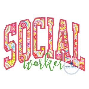 SOCIAL Worker Arched Satin Applique Embroidery Worker Satin Script ...