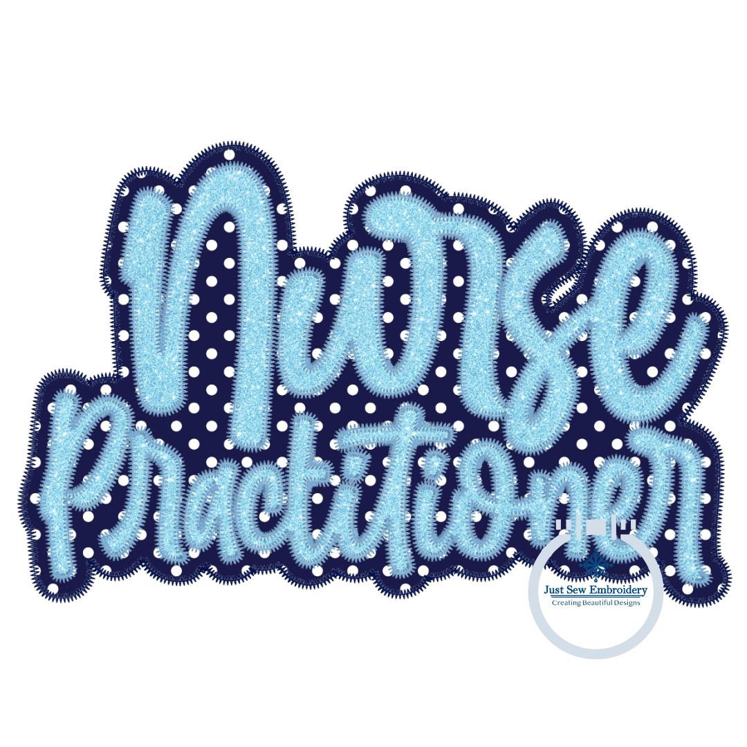 NURSE PRACTITIONER Applique Embroidery Zigzag Script Two Layer Nursing ...