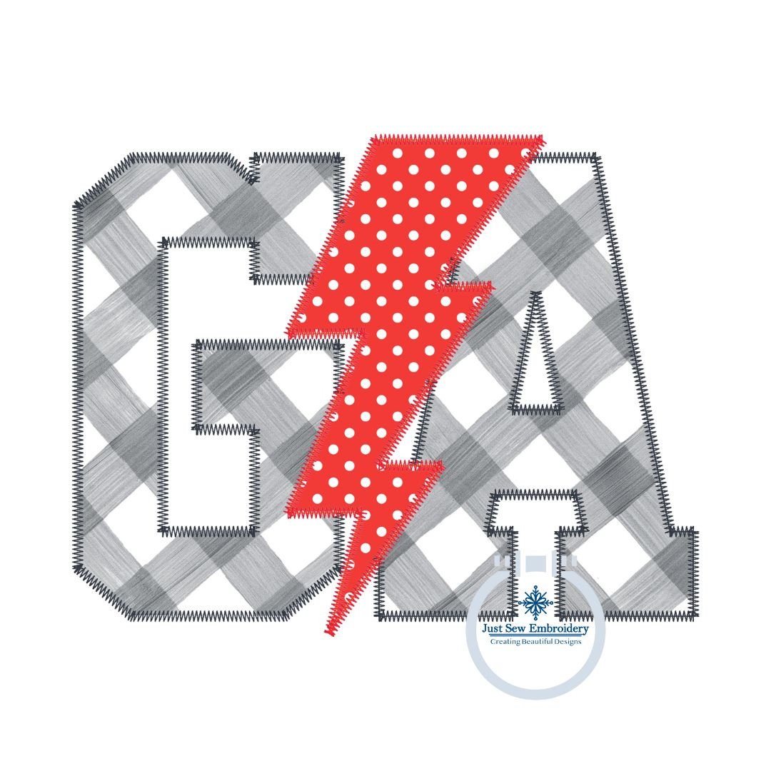 GA Lightning Bolt Applique Embroidery Zigzag Stitch Georgia Design Five ...