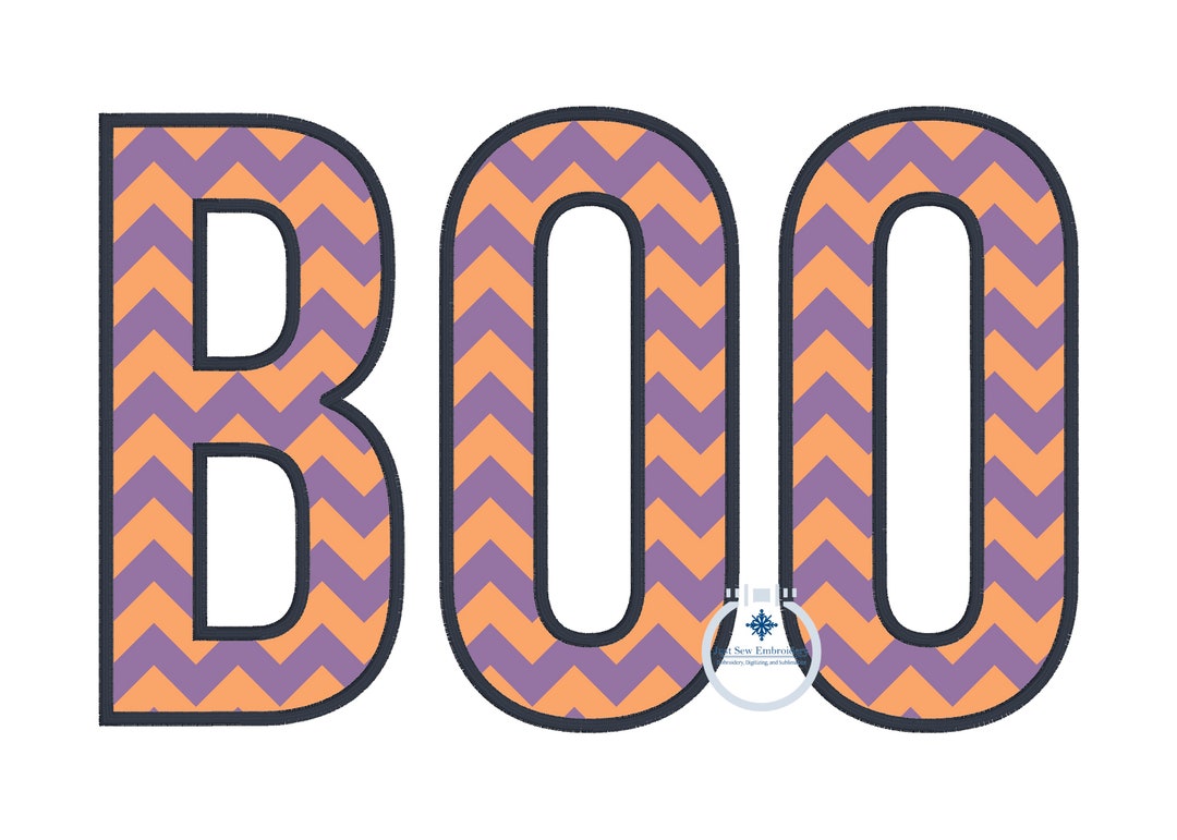 BOO Applique Machine Embroidery Design Satin Stitch Four Sizes 5x7, 8x8 ...