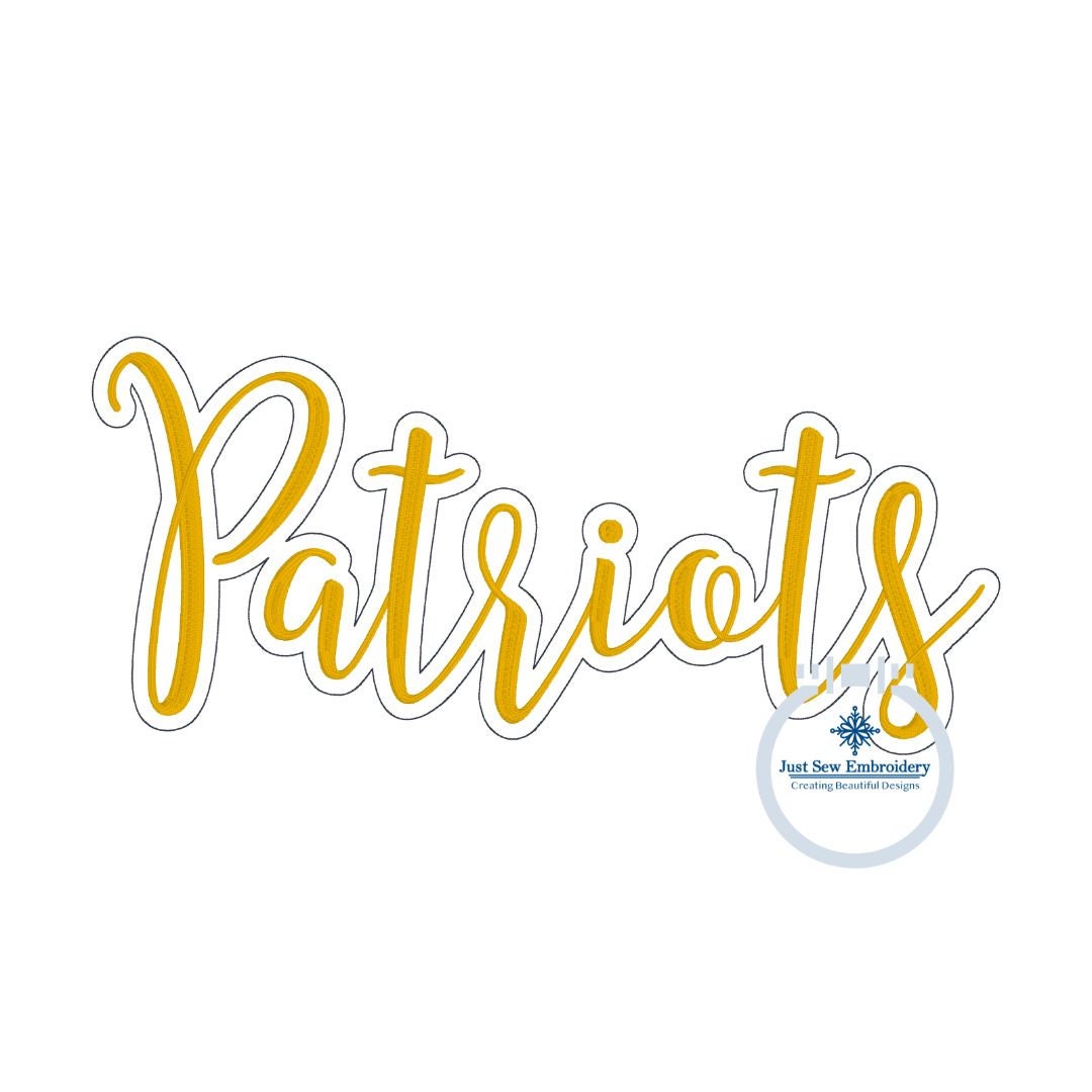 PATRIOTS Embroidery Design Satin Script With Bean Outline Four Sizes ...