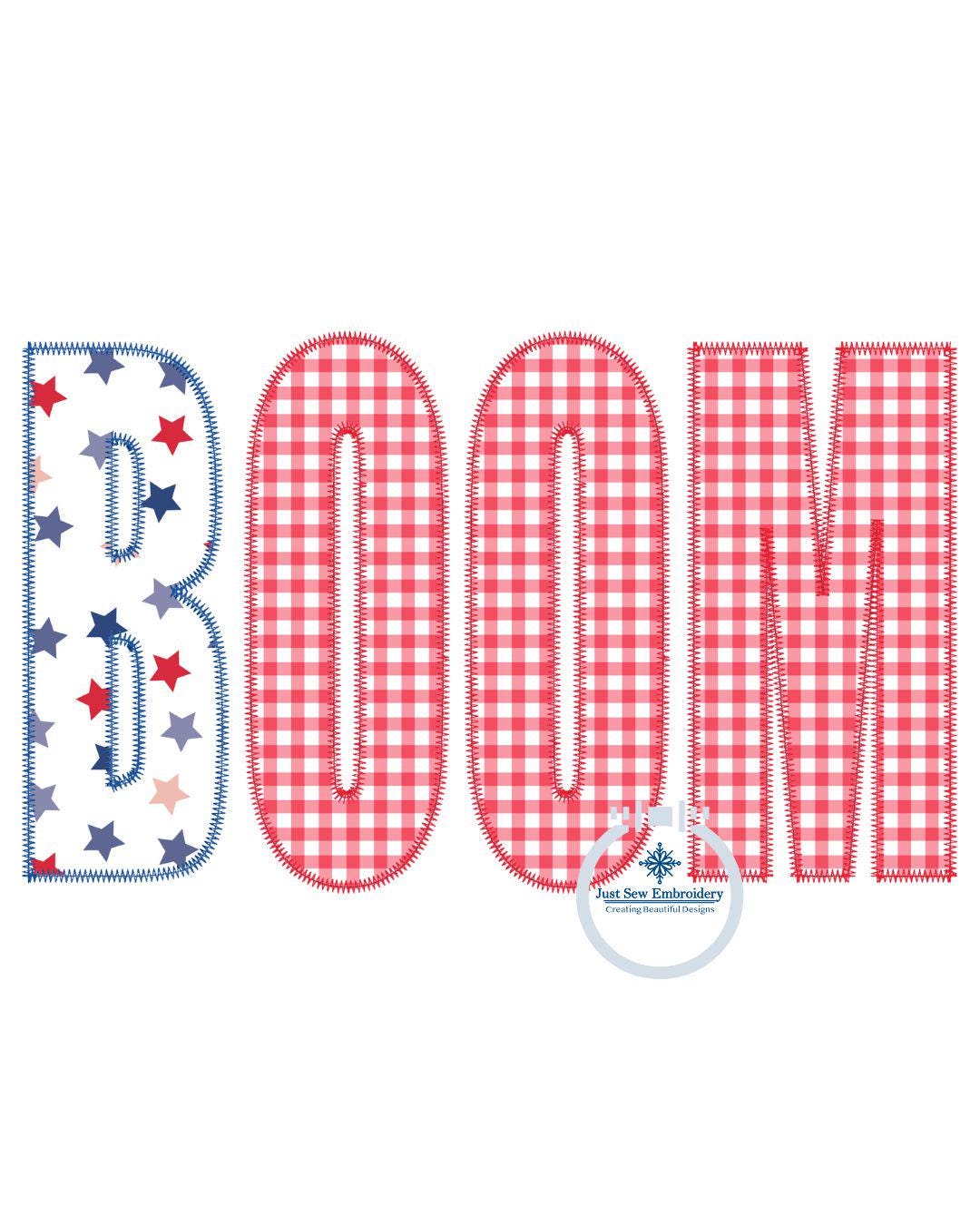 BOOM Applique Embroiderymachine Embroidery Zigzag Stitch USA July 4th ...