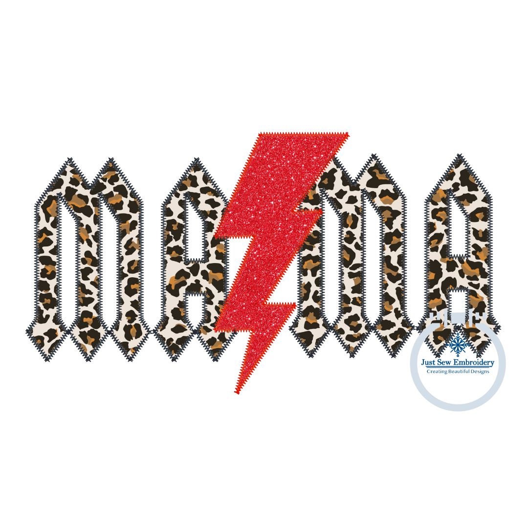Rocker Mama Applique Embroidery Design Zigzag Stitch Edge Lightning ...