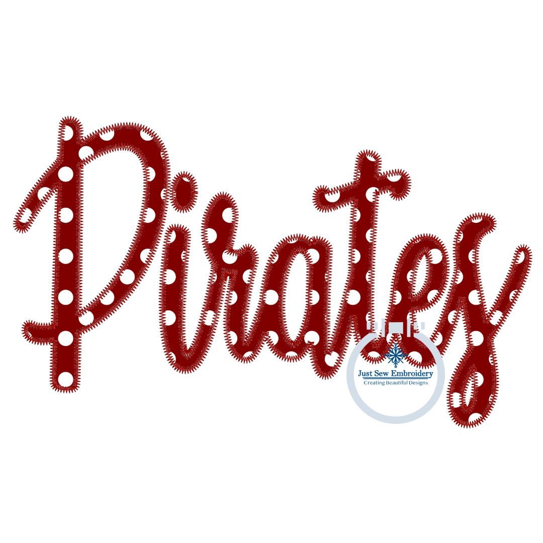 Pirates Script Applique Embroidery Design Machine Embroidery Zigzag ...