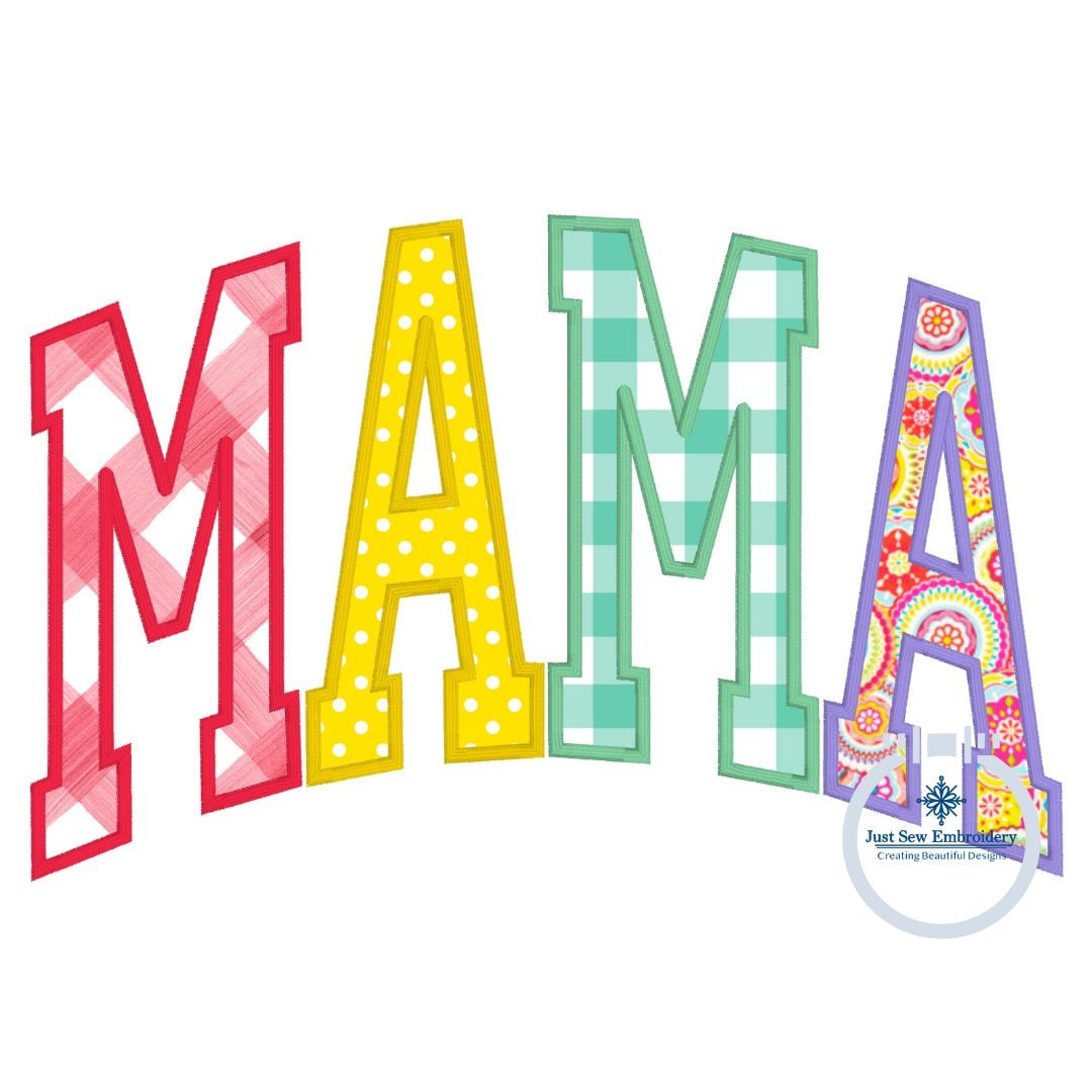 MAMA Arched Satin Applique Embroidery Design Multicolor Academic Font ...