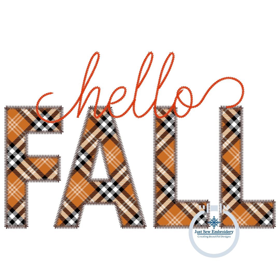 Hello FALL Zigzag Applique Machine Embroidery Design Four Sizes 5x7 ...