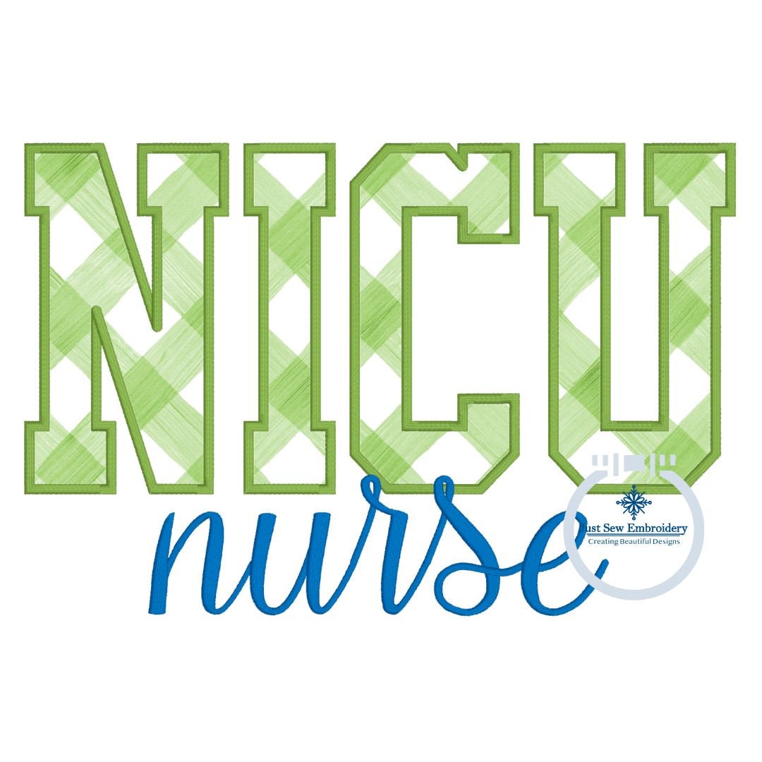NICU Block Satin Edge Applique Nurse Script Embroidery Nursing Nurses ...