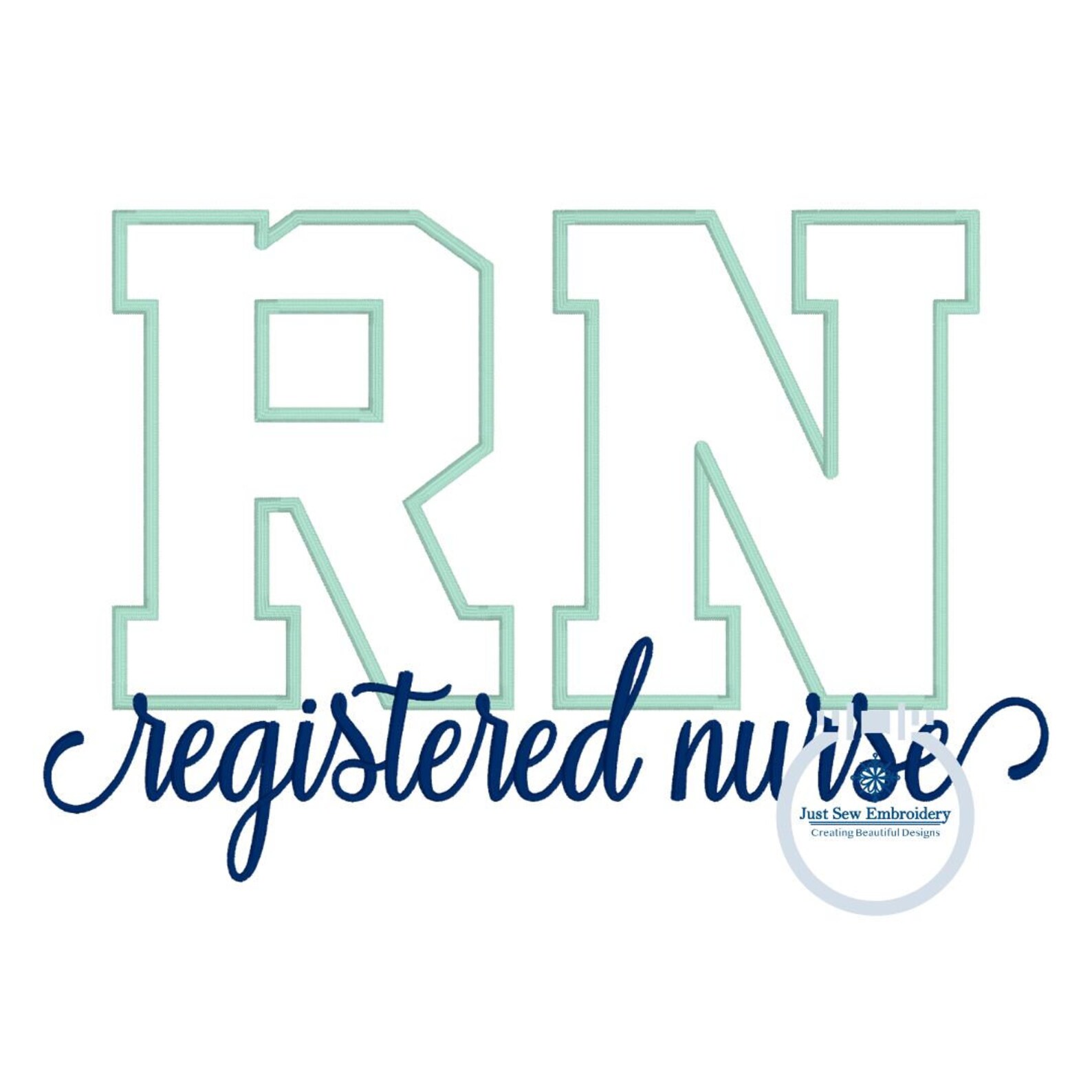 RN Registered Nurse Satin Applique Embroidery Satin Script Nursing Five ...