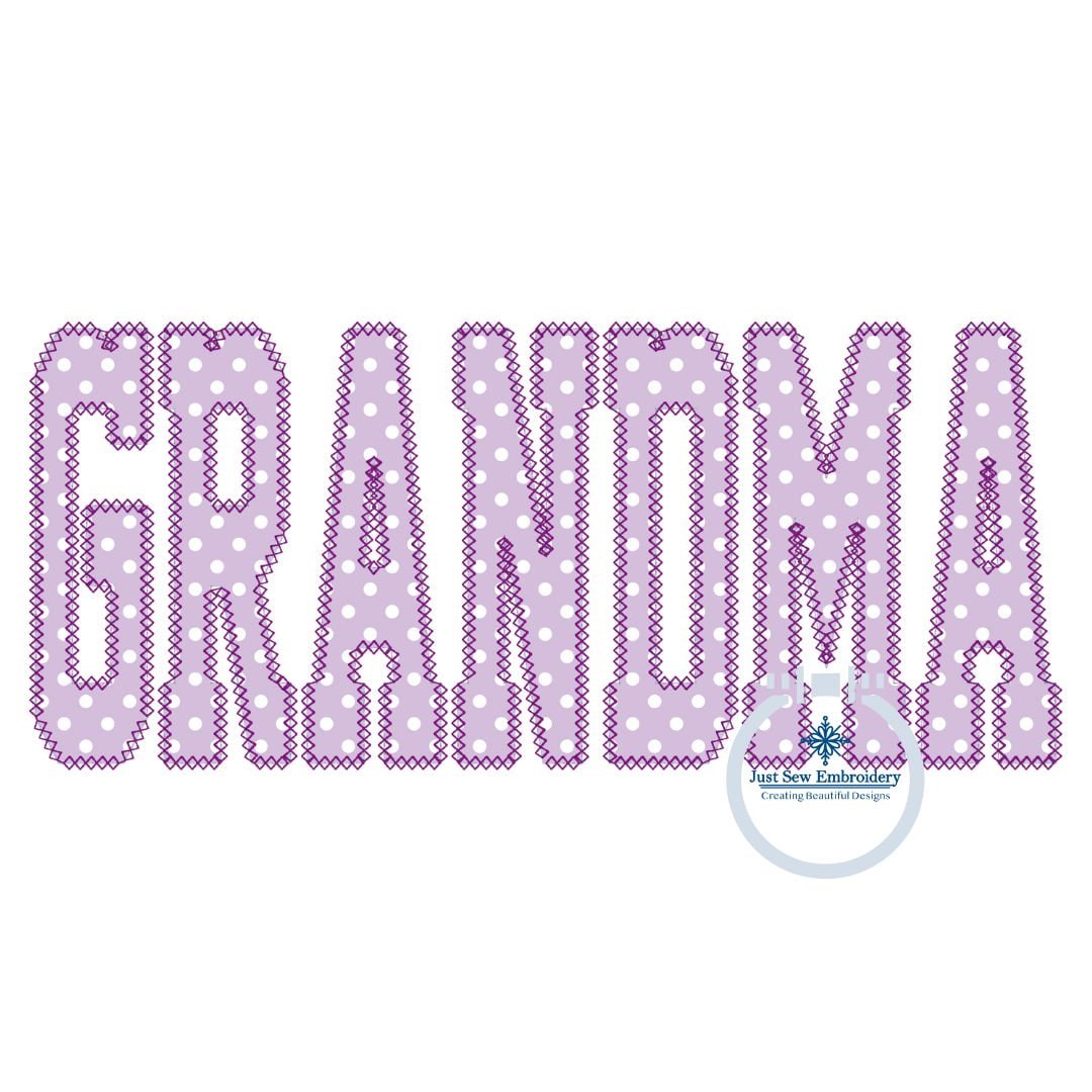 Grandma Academic Font Applique Embroidery Design Diamond Edge Stitch ...