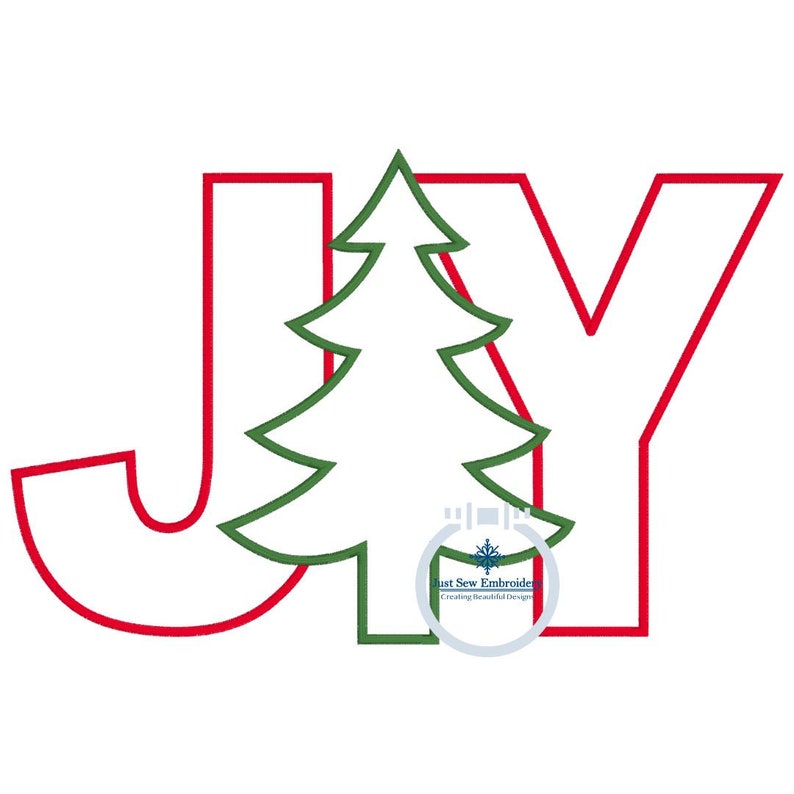 Joy Christmas Tree Satin Applique Embroidery Design Four Sizes 5x7, 8x8 ...