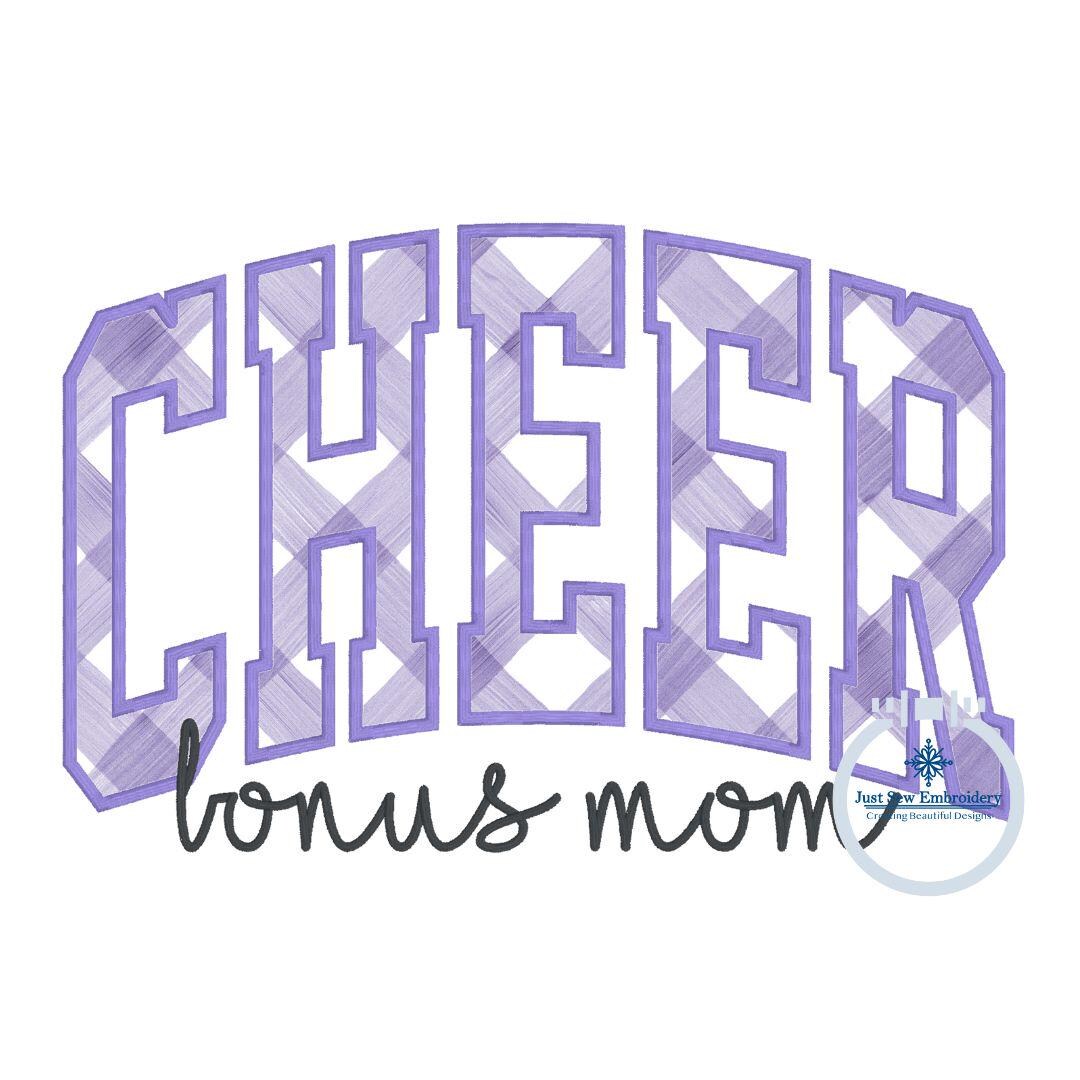 Cheer Bonus Mom Arched Applique Embroidery Design Satin Edge Six Sizes ...