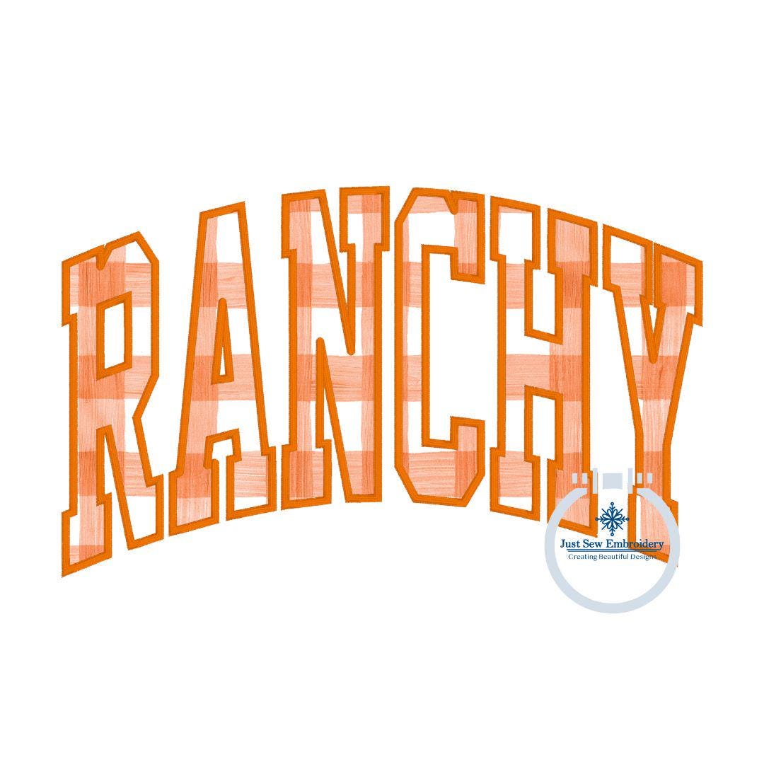 RANCHY Applique Embroidery Arched Design Academic Font Satin Edge ...