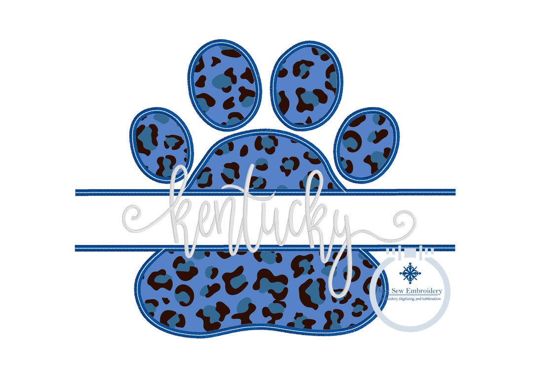 Paw Print Applique Embroidery Split Design Satin and Zigzag Edge Stitch ...