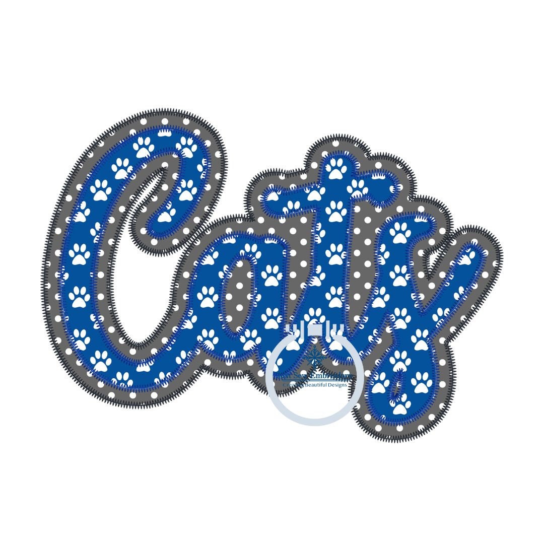 Cats Script Applique Embroidery Zig Zag Two Layer Design Machine ...
