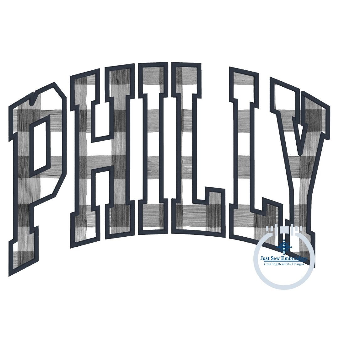 PHILLY Arched Satin Applique Embroidery Design Five Sizes 5x7, 8x8 ...