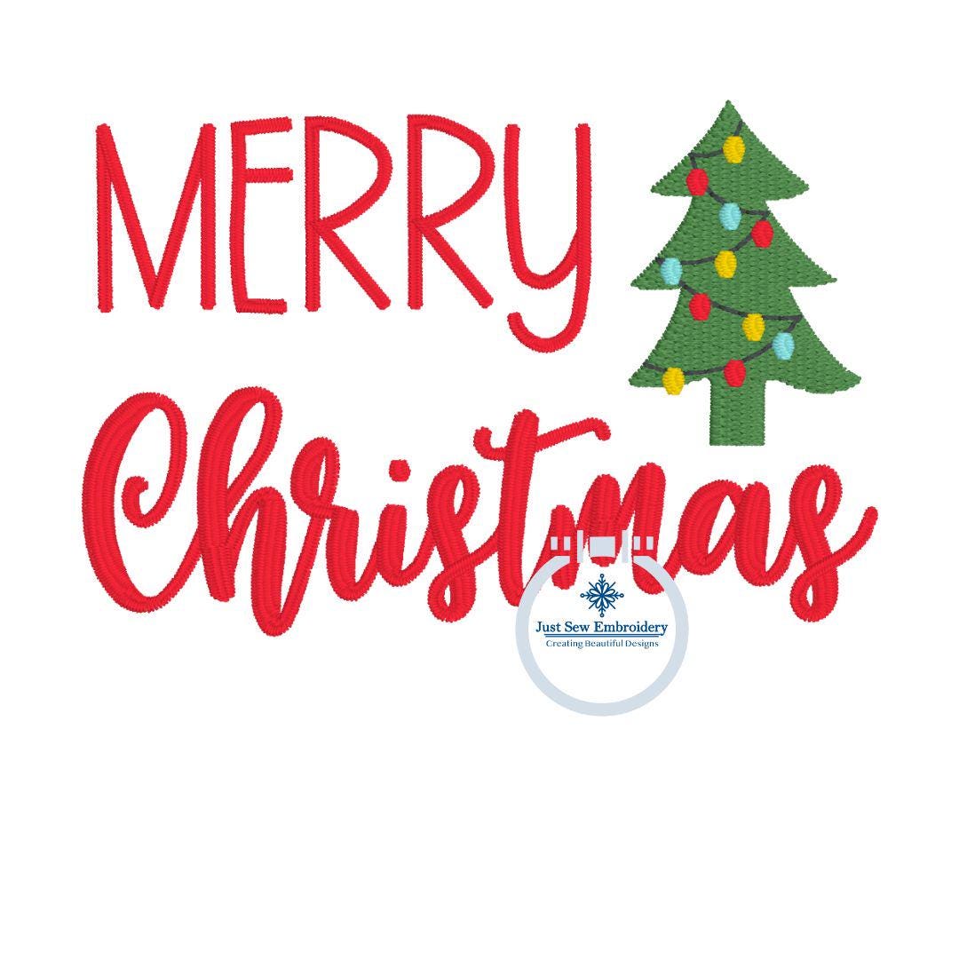 Merry Christmas Tree Machine Embroidery Design Satin Stitch 4x4 Hoop - Etsy