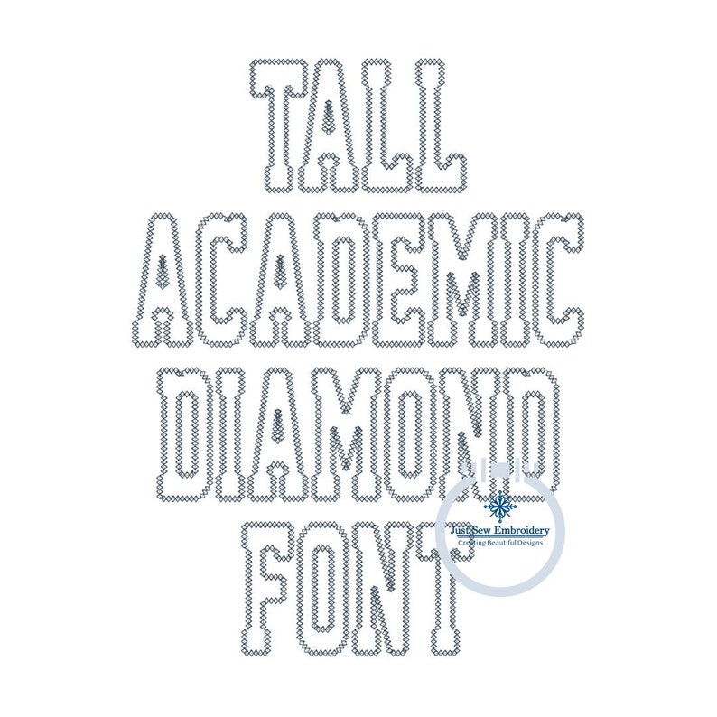 Academic Tall Diamond Font Applique Embroidery Six Sizes 3, 4, 5, 6, 7 ...