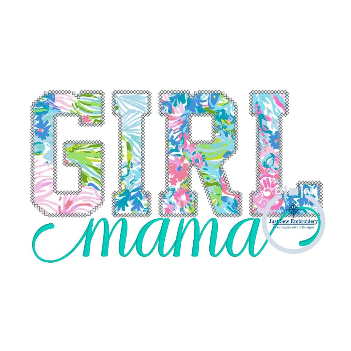 Girl Mama Applique With Satin Script Embroidery Design Diamond - Etsy