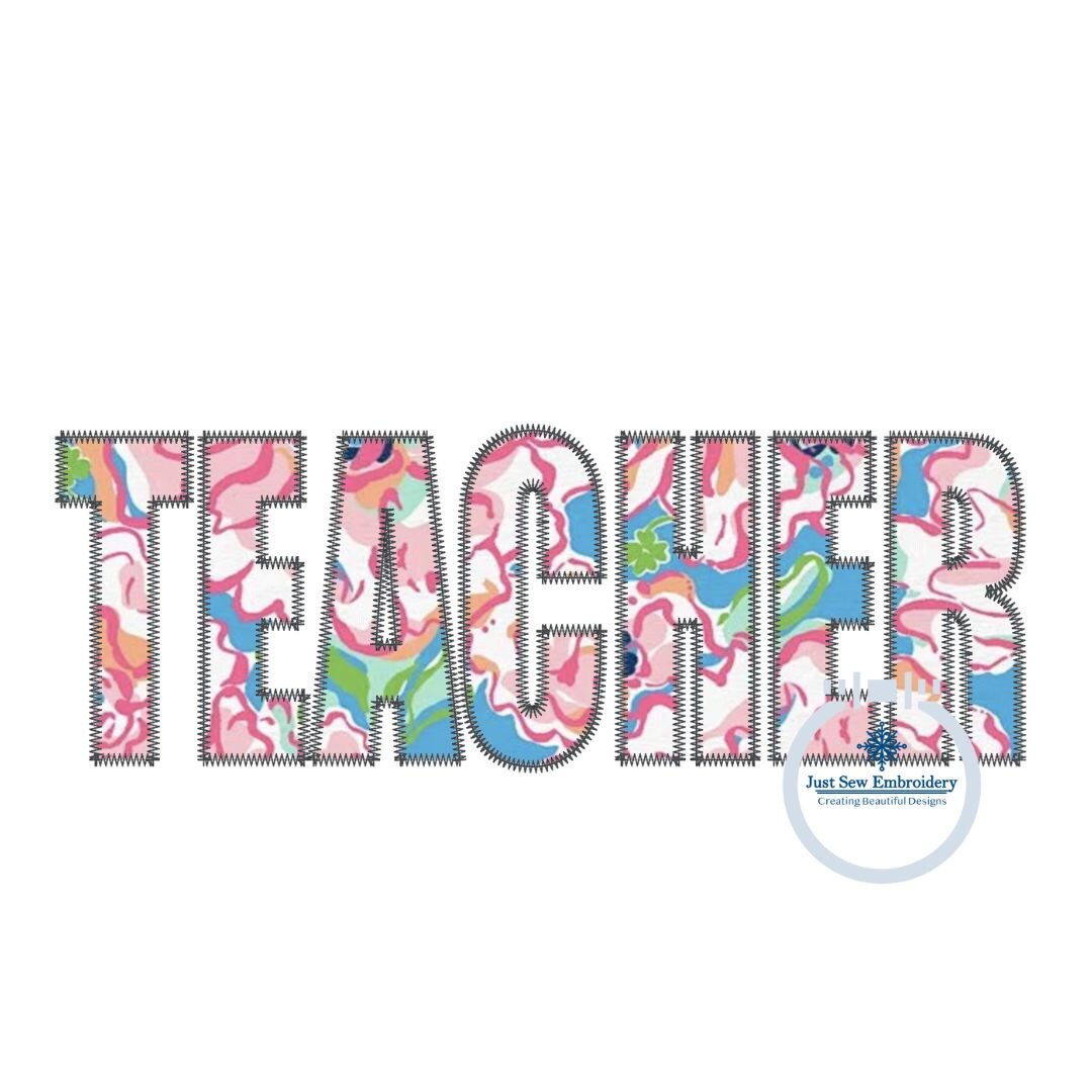 Teacher Block Applique Embroidery Design Zigzag Stitch for 6x10 and ...